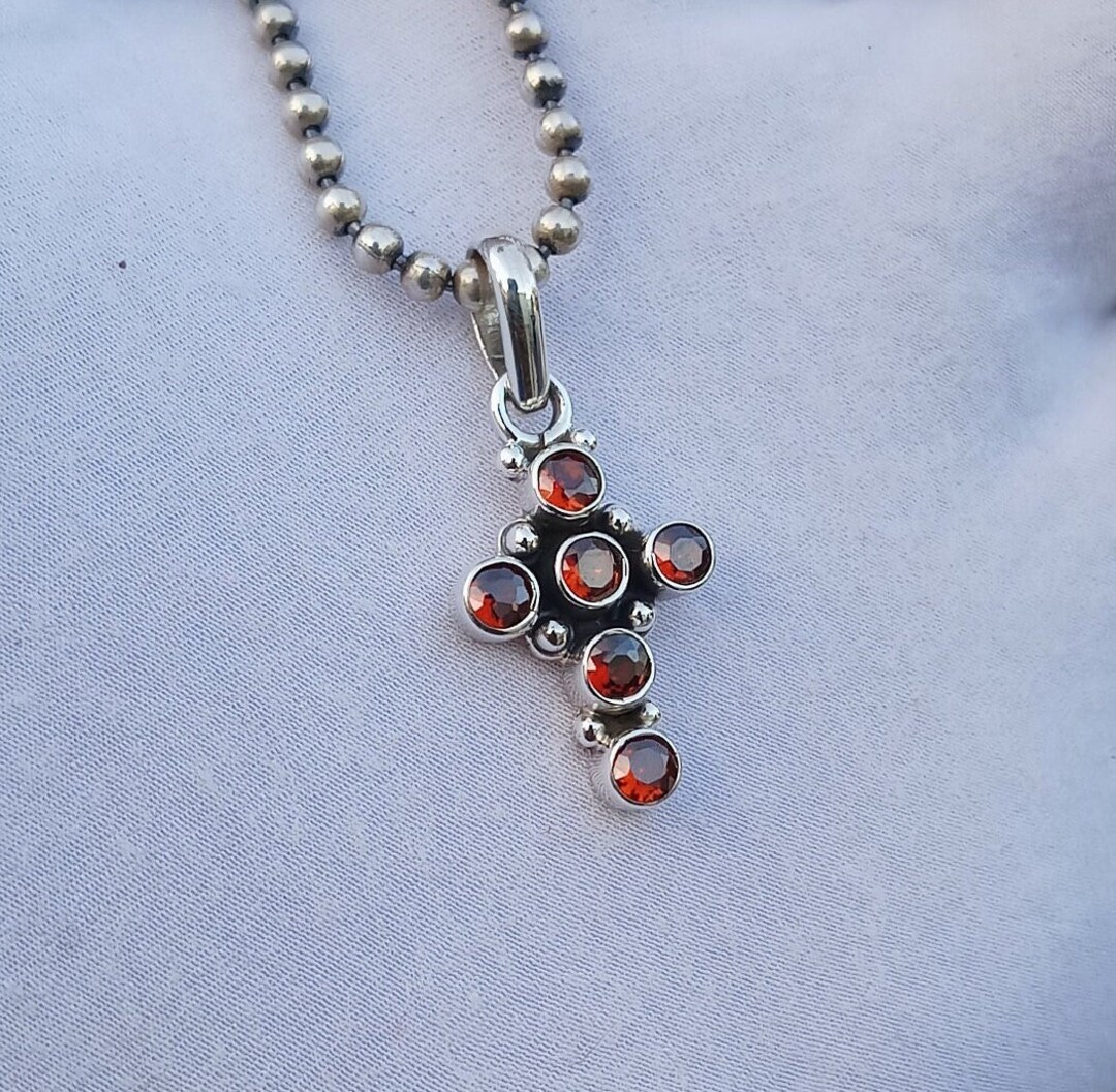 Garnet Cross Pendant Necklace for Her Anniversary Gift Under 30-925 ...