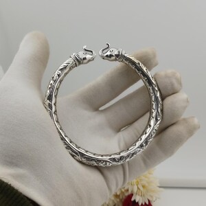 Beautiful Vintage Elephant Head Bangle, 925 Sterling Silver Tribal ...