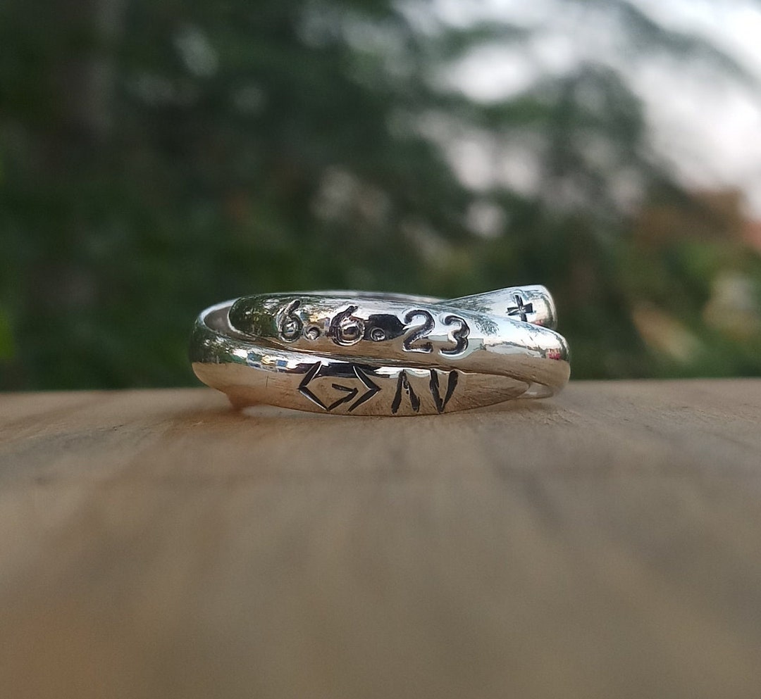 Engraved Sterling Silver Interlocking Ring: Personalized Trinity Band ...