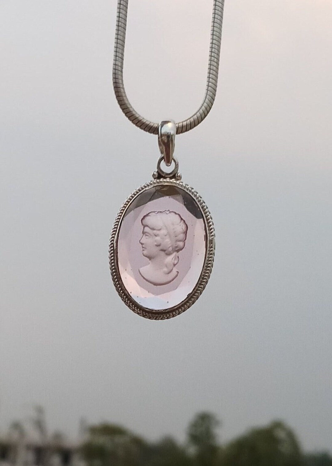 Vintage Intaglio Cut Glass Handmade Silver Pendant Necklace for Gift ...