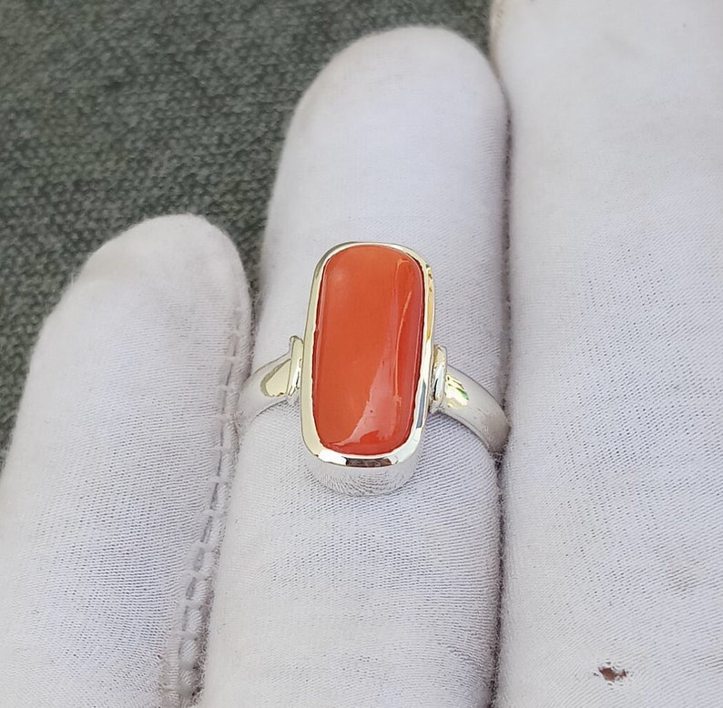 Natural Red Coral Ring: Sterling Silver Bezel Setting, Boho Charm - Etsy