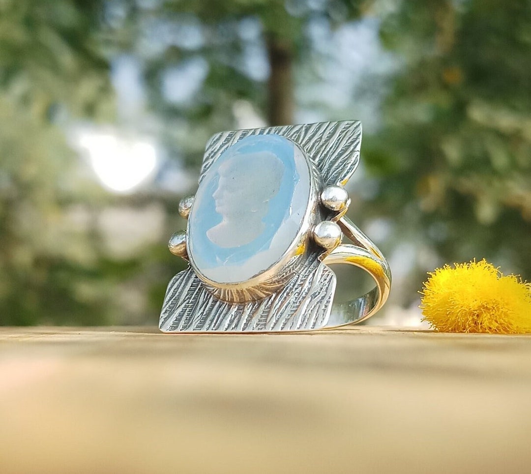 Intaglio Gemstone Statement Ring for Anniversary Gift, 925 Sterling ...
