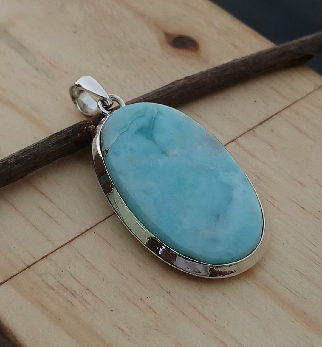 Natural Larimar Pendant for Her Anniversary Gift-925 Sterling Silver ...