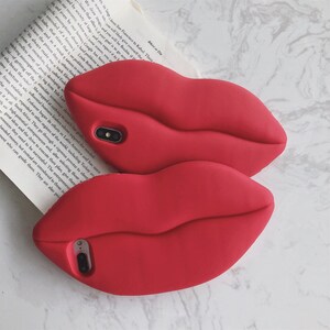 3D Red Lips Phone Case Cartoon Silicon iPhone Case Cute - Etsy