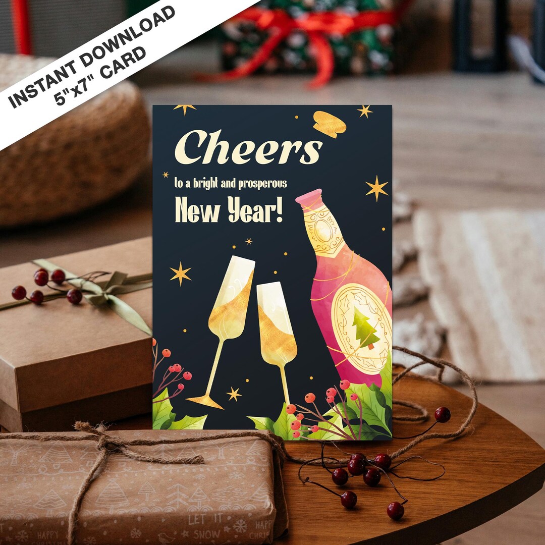 Cheers to New Year 2025 Card, Merry Christmas Card, Printable Greeting ...