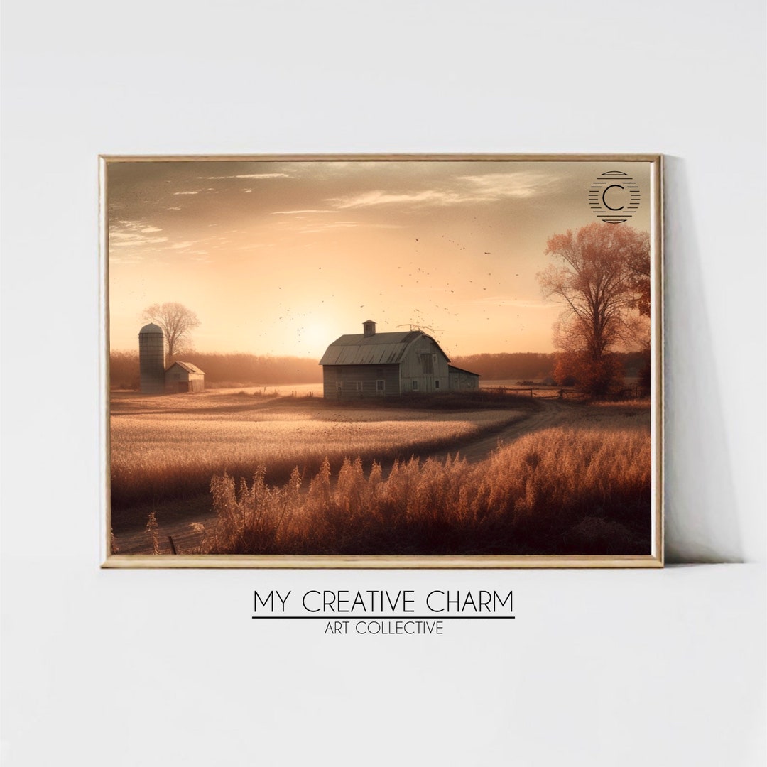 Serene Rustic Country Barn Sunset Print | Instant Art | Print Art ...