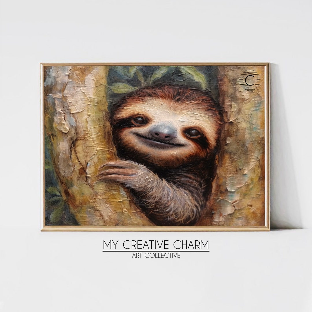 Cute Sloth Oil Paint Print | Home Decor | Instant Digital Art - Etsy