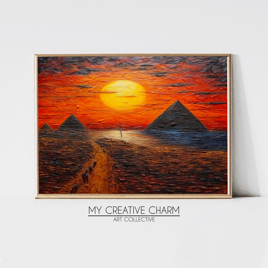 Great Pyramids Sunset Oil Paint Digital Print Art | Home Decor ...
