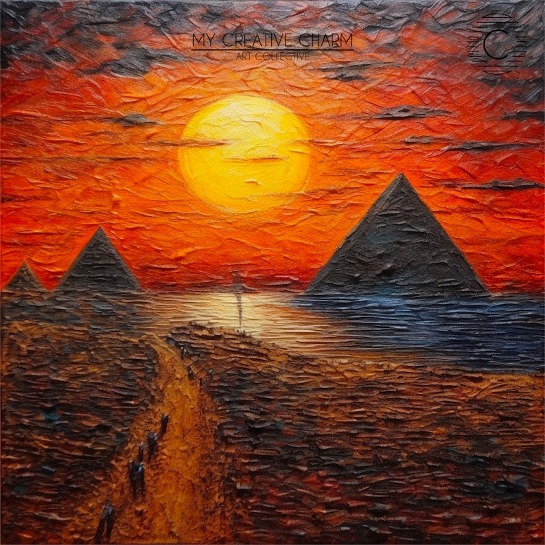 Great Pyramids Sunset Oil Paint Digital Print Art | Home Decor ...