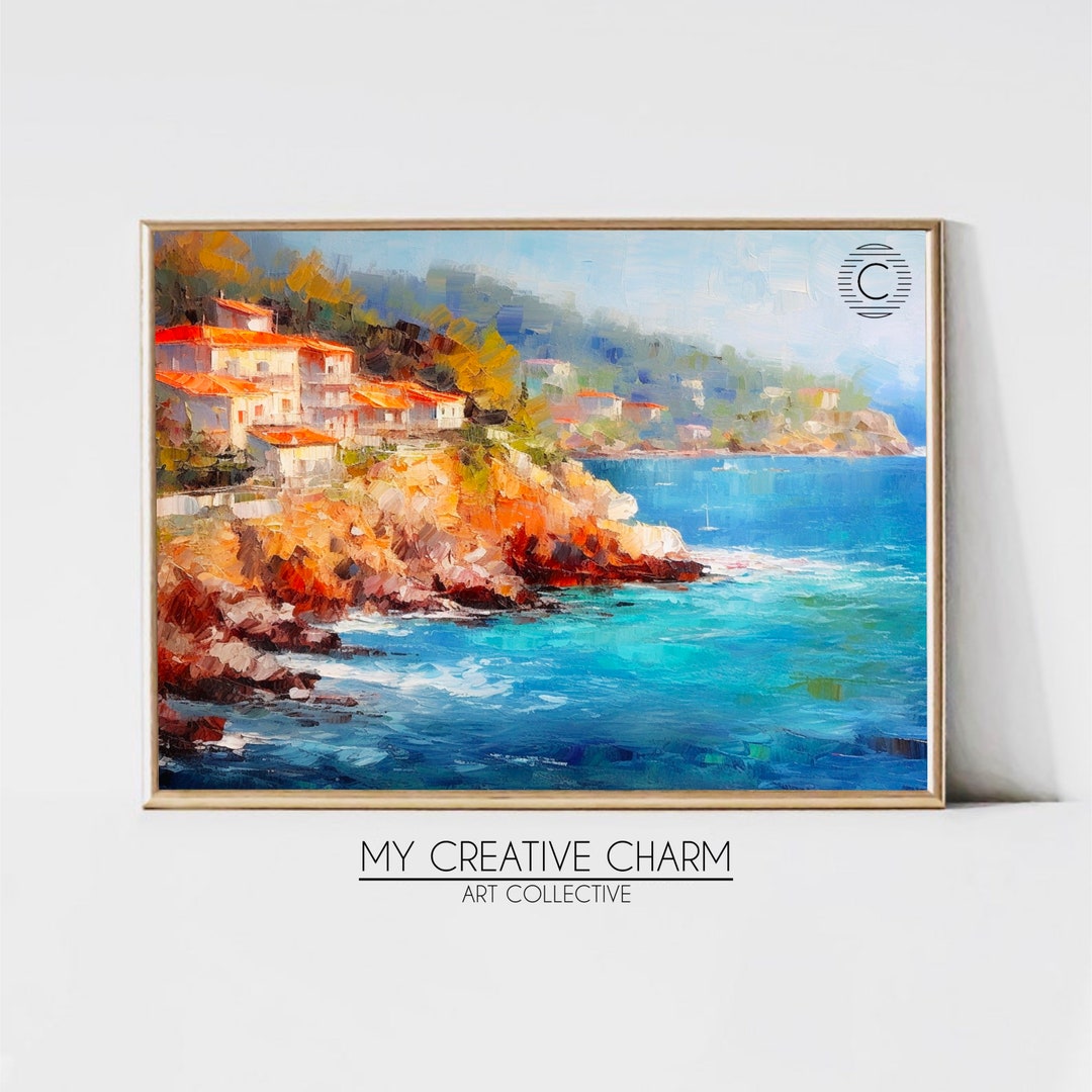 Stunning Coastline Oil Painting Instant Art | Home Decor | Digital ...