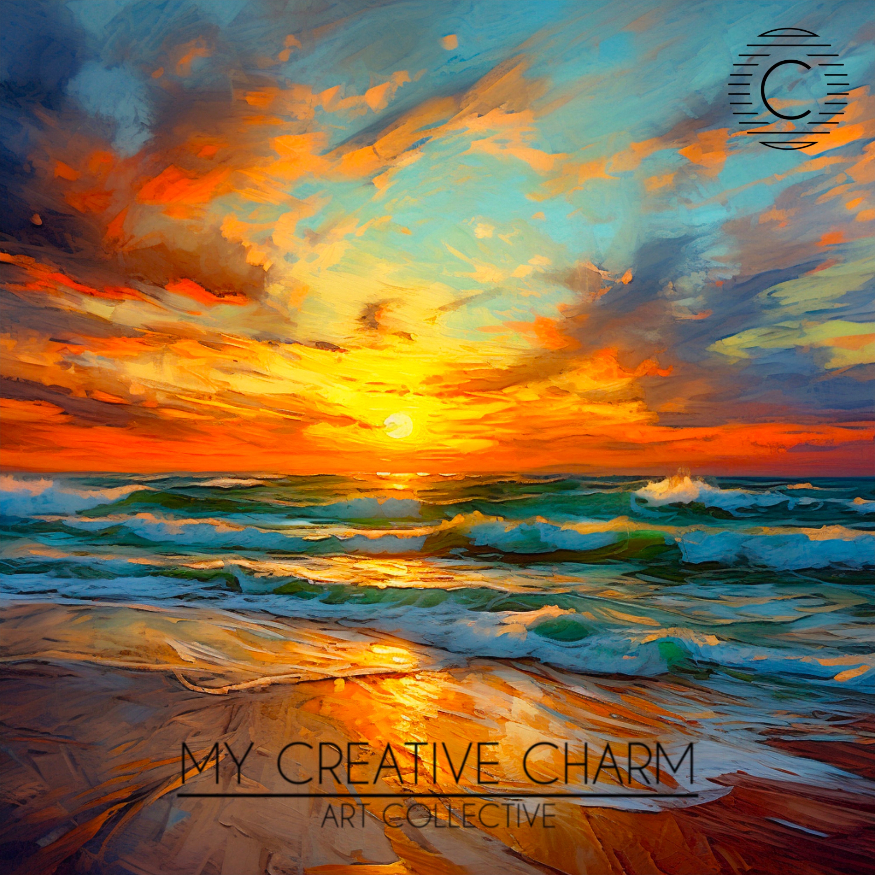 Breathtaking Beach Sunset Oil Painting Instant Art | Beach House Decor ...