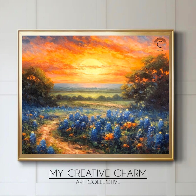 Bluebonnets Sunset Trail Oil Painting Print | Home Decor | Instant ...