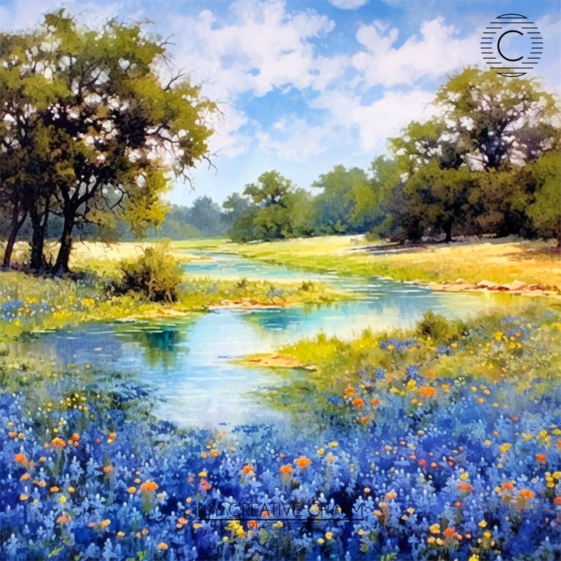 Blue Bonnets Stream Water Color Painting | Country Home Decor | Instant ...