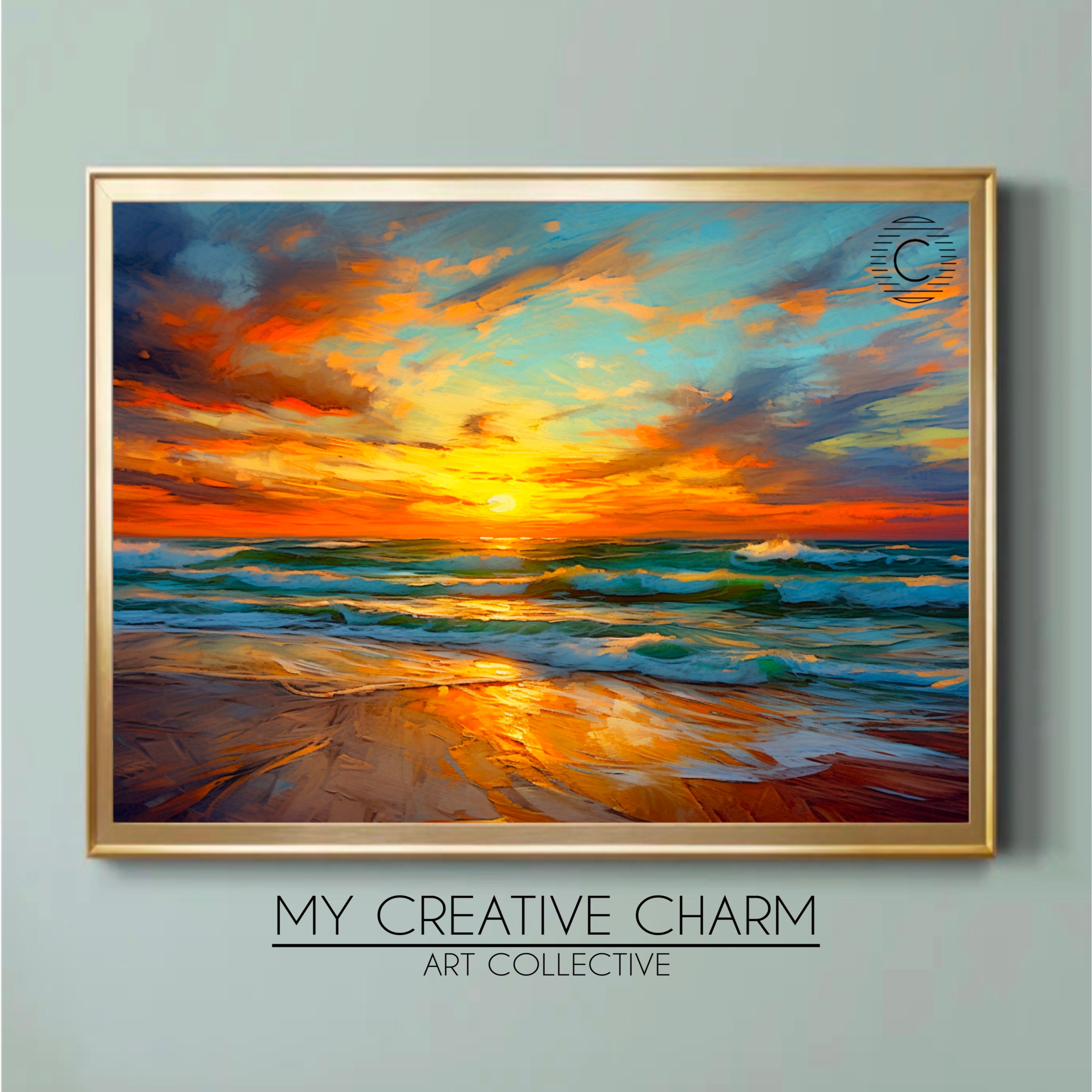 Breathtaking Beach Sunset Oil Painting Instant Art | Beach House Decor ...