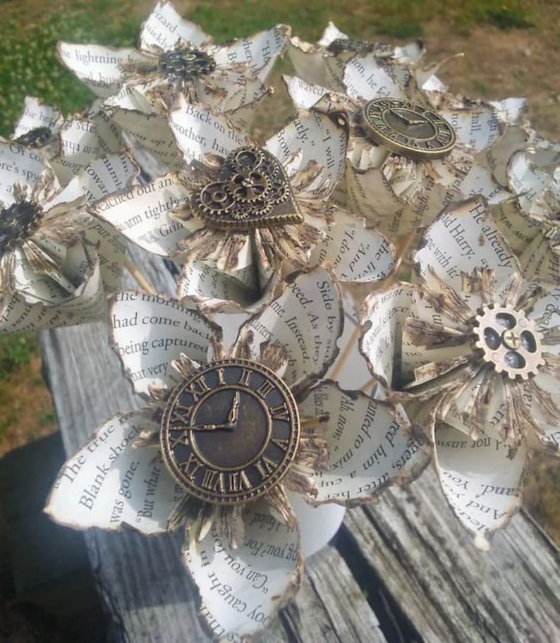Singed/burned Edges Book Page Steampunk Flowers Choose 3, 6 or 12 ...