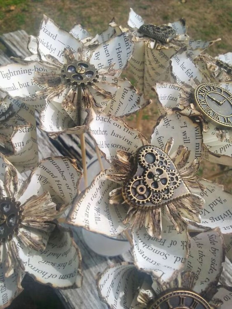 Singed/burned Edges Book Page Steampunk Flowers Choose 3, 6 or 12 ...