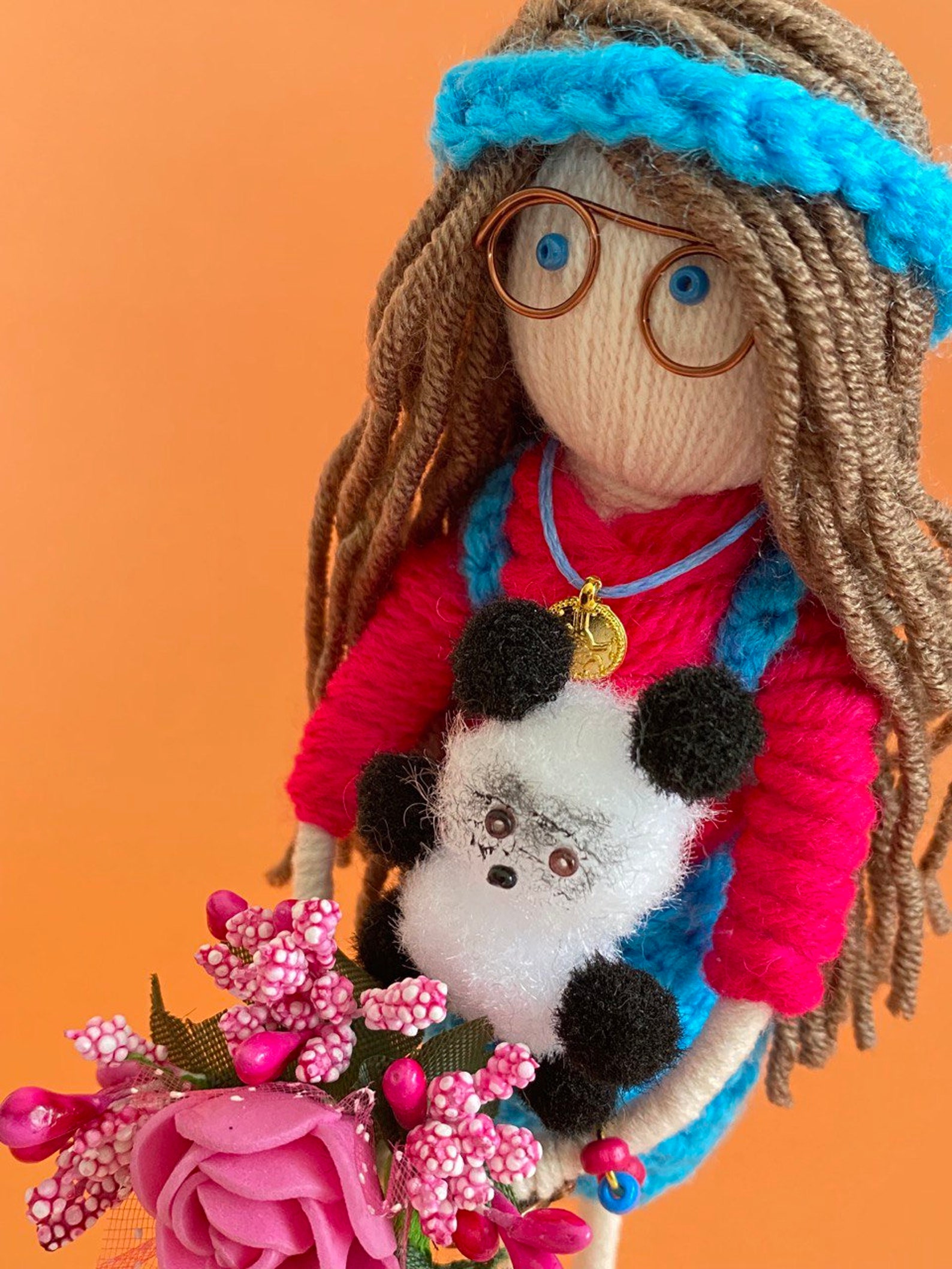 Doll With Panda and Bouquet - Etsy
