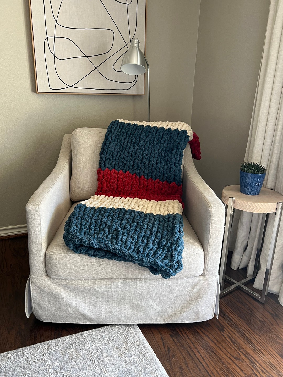 Teal, Wine Red, and Cream Color Block Soft Cozy Handmade Chunky ...