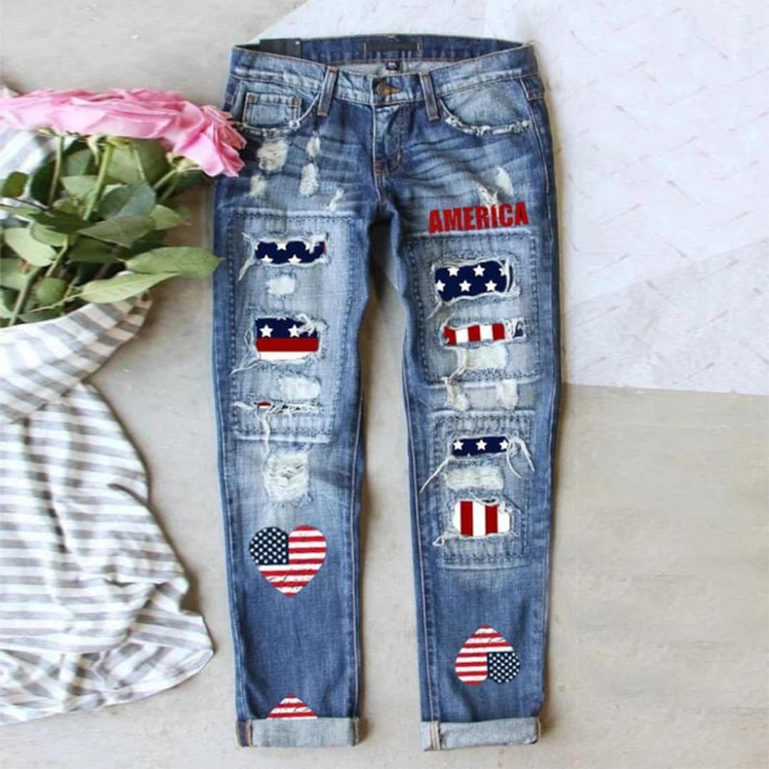 Ripped Patriotic Jeans - Etsy