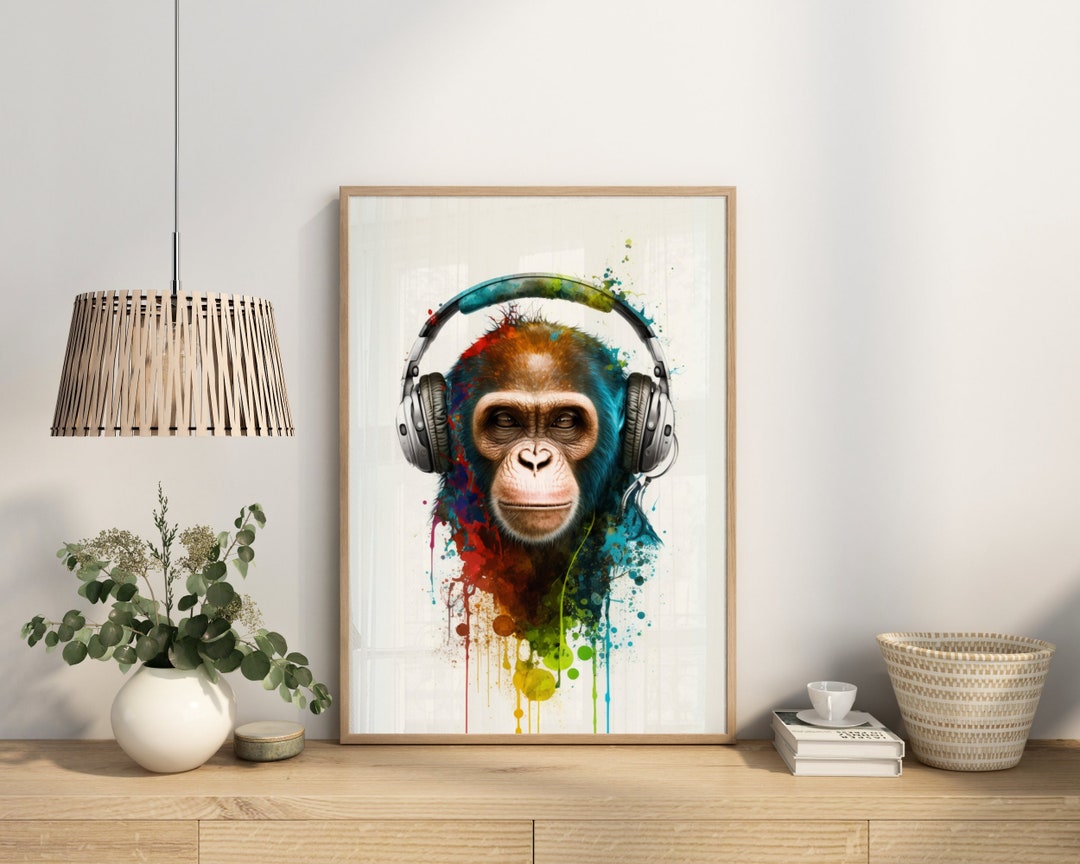 Monkey Tunes Digital Wall Art, Colorful Monkey Art, Headphone Art ...
