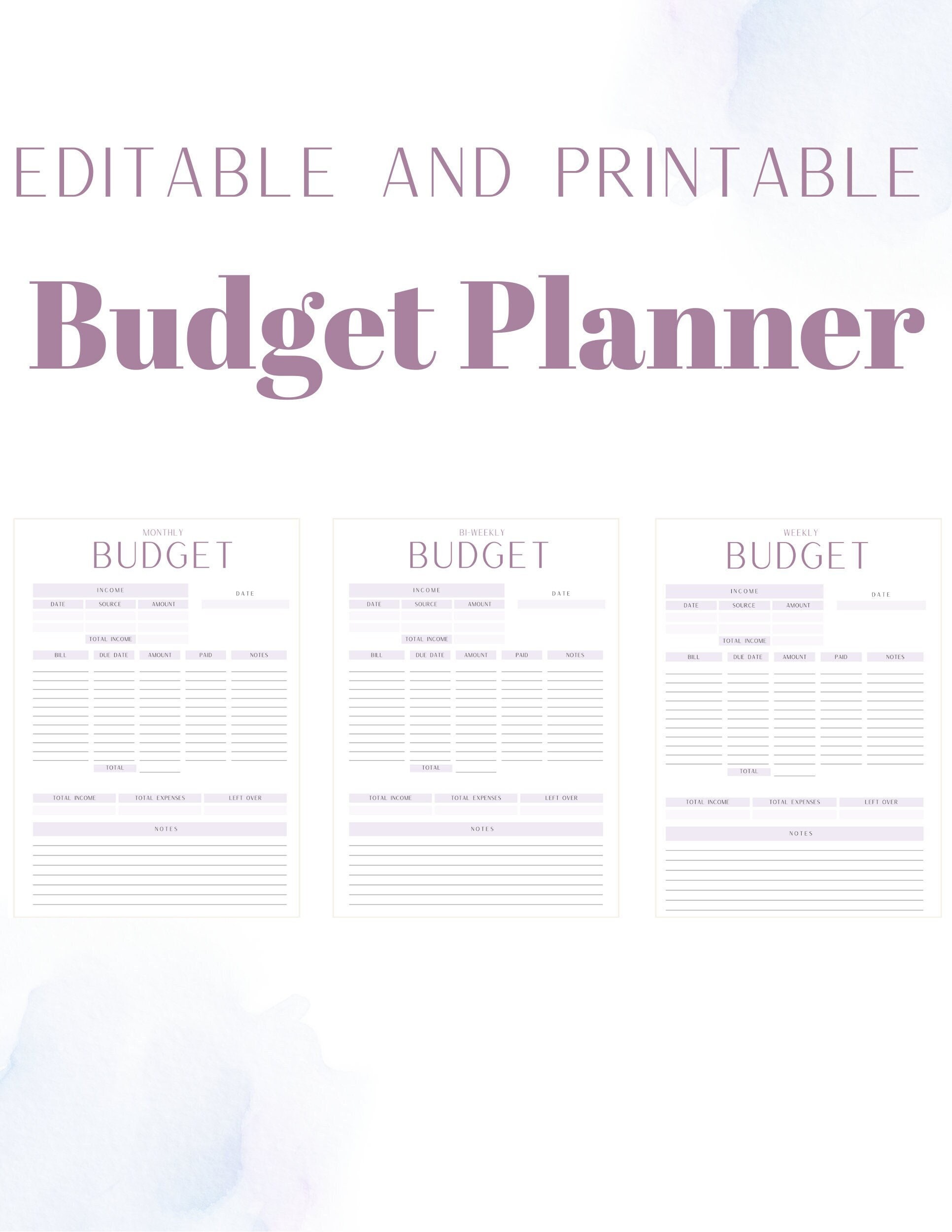 Editable and Printable Budget Planner weekly/bi-weekly/monthly ...