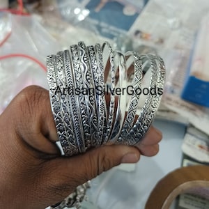 Solid Silver Bangle, Boho Bangle, 12 Set of Bangles, 12 Day Bangle ...
