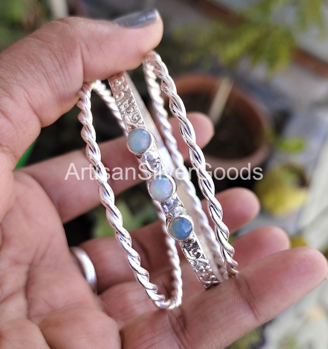 Opal Gemstone Bangle 925 Sterling Silver Bangle Bangle Set Silver ...