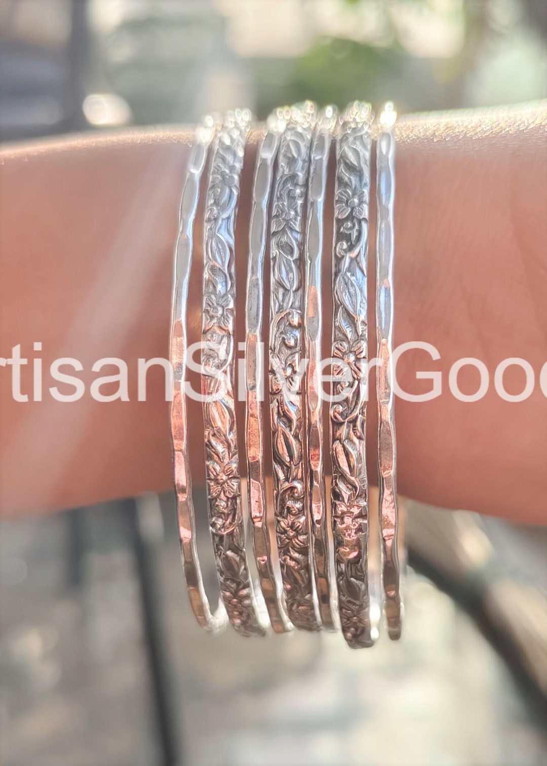 925 Silver Bangle, Set of 7 Bangle, Silver Bangle, Handmade Bangle ...