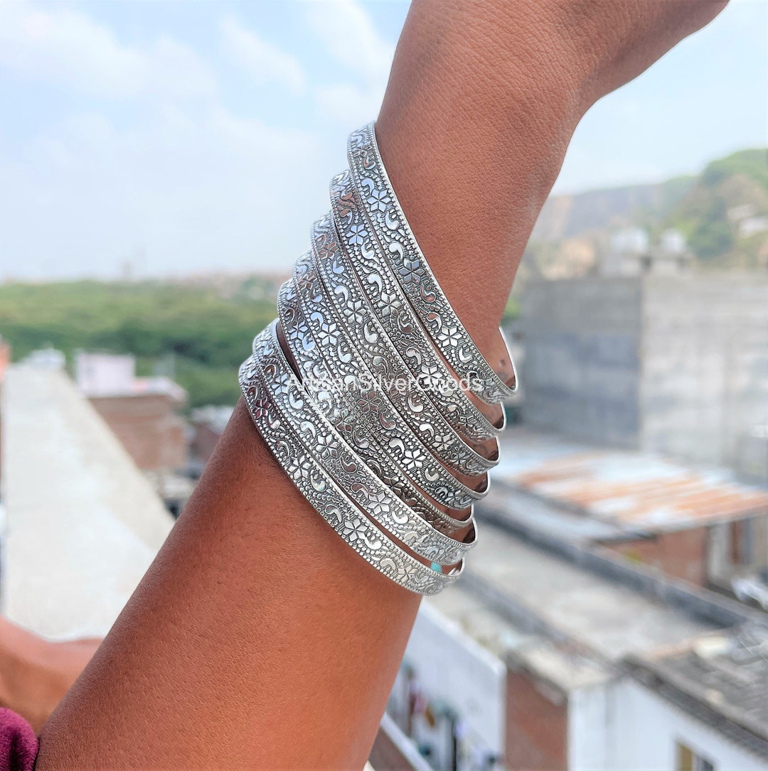Stacking Bangle in Sterling Silver, Sterling Silver Bangle Set, Set of ...