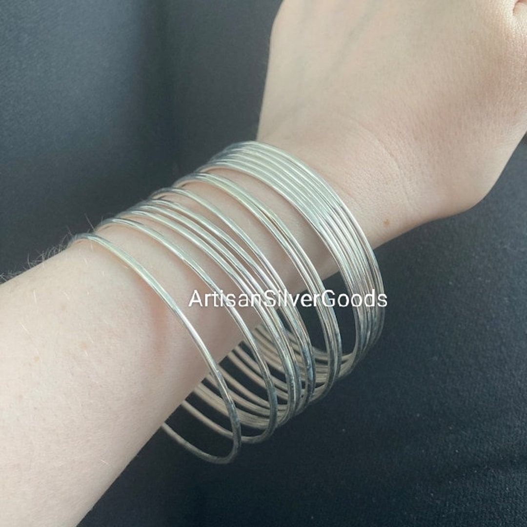 Beautiful Silver Bangle Set! Handmade 925 Sterling Silver Bangle Set! 7 ...