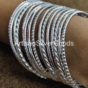 Stacking Bangle in Sterling Silver, Sterling Silver Bangle Set, Set of ...