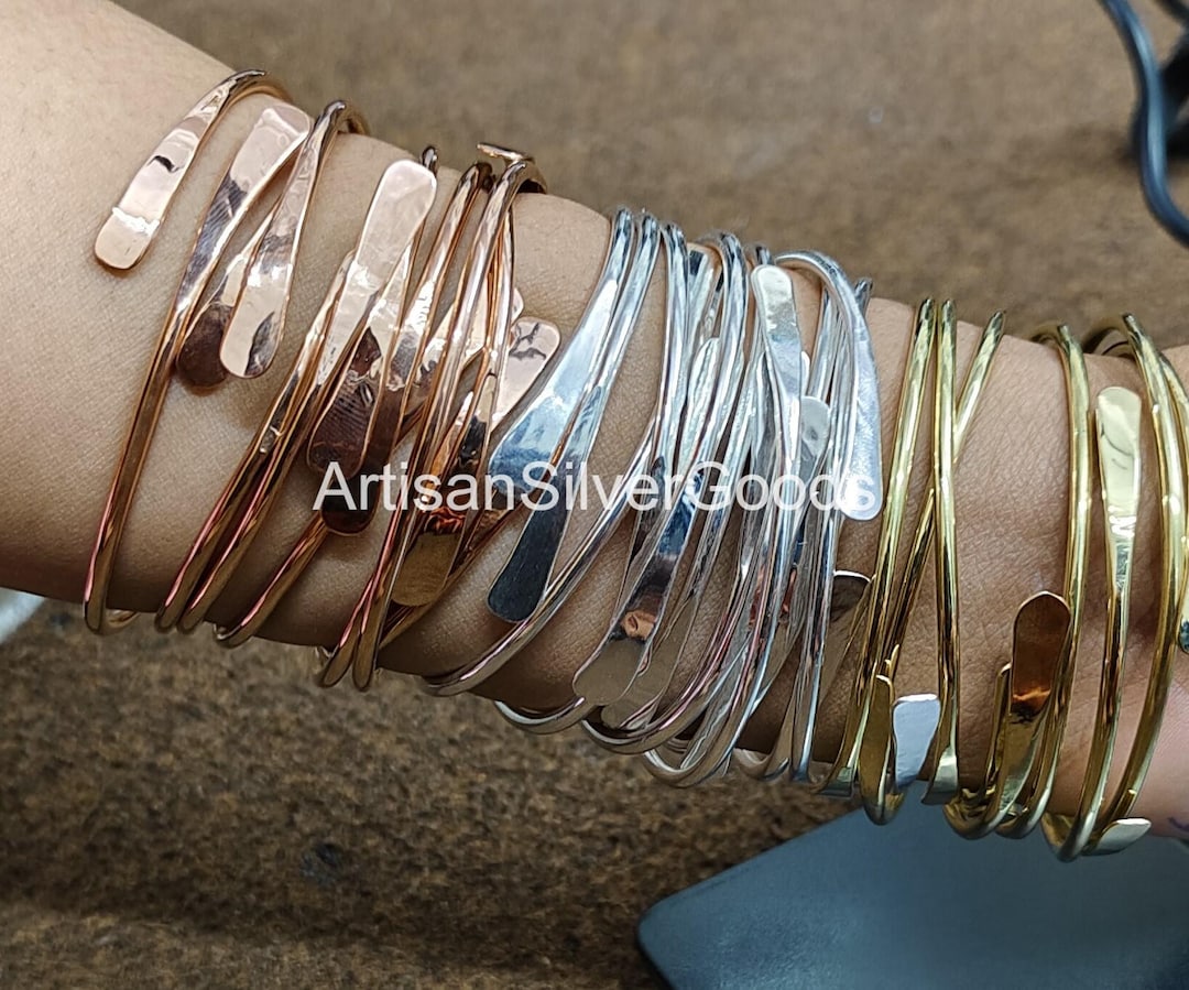 Adjustable Solid Copper, Brass, Silver Bangles Set of 15 Bangles ...