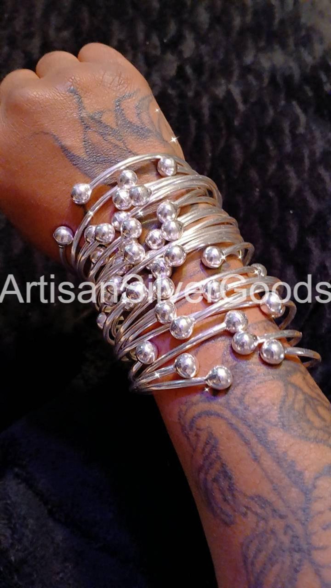 Thick West Indian Bangles, Set of 9 Bangles, 10mm Ball Silver Bangles, Boho Stacking Bangles ...