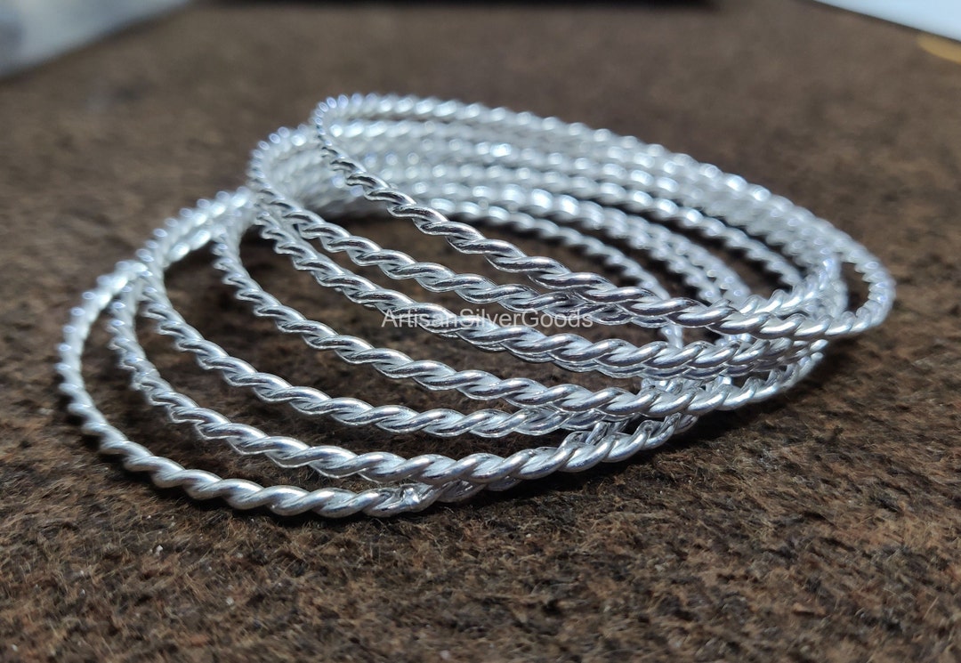 Beautiful Silver Bangle Set, Handmade 925 Sterling Silver Bangle Set, 7 ...