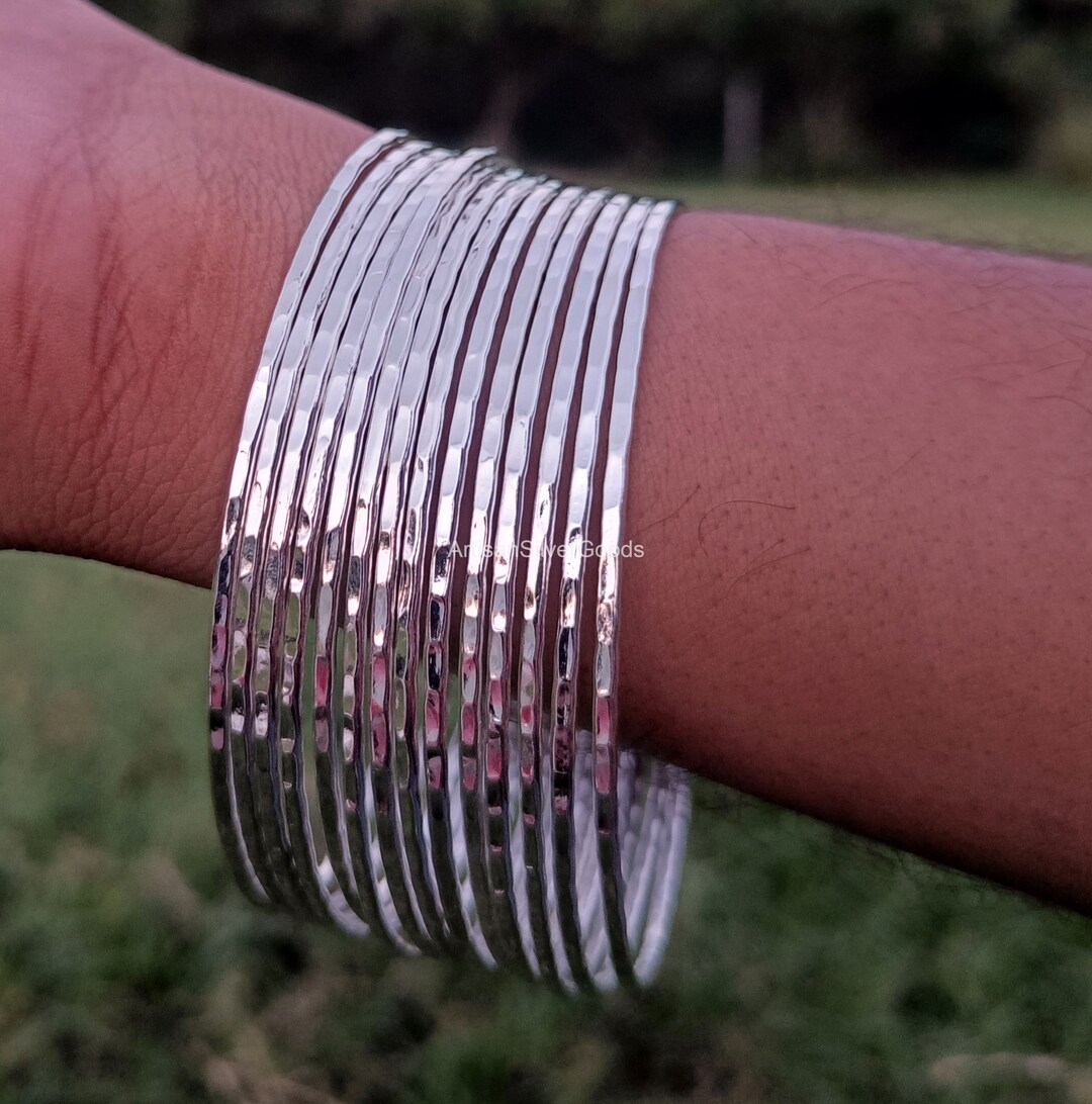 Stacking Bangle in Sterling Silver Sterling Silver Bangle Set Set of 14 ...