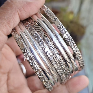 Solid Silver Bangle, Set of 8 Bangle, Silver Bangle, Handmade Bangle, Women Bangle, Wide Boho ...