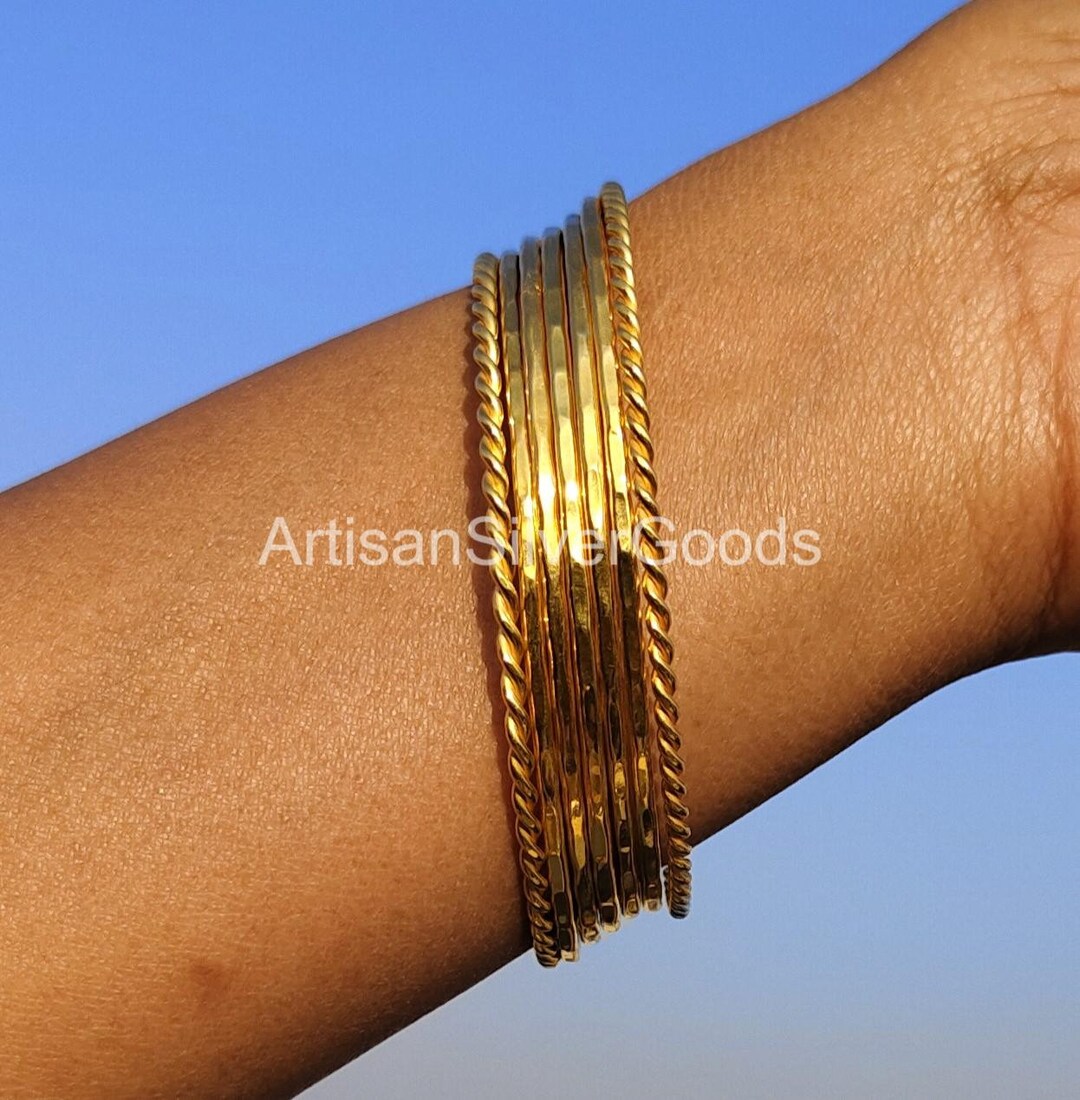 7 Set of Bangle, 7 Day Bangle, Stacking Bangle Hammered Bracelet, Gold ...