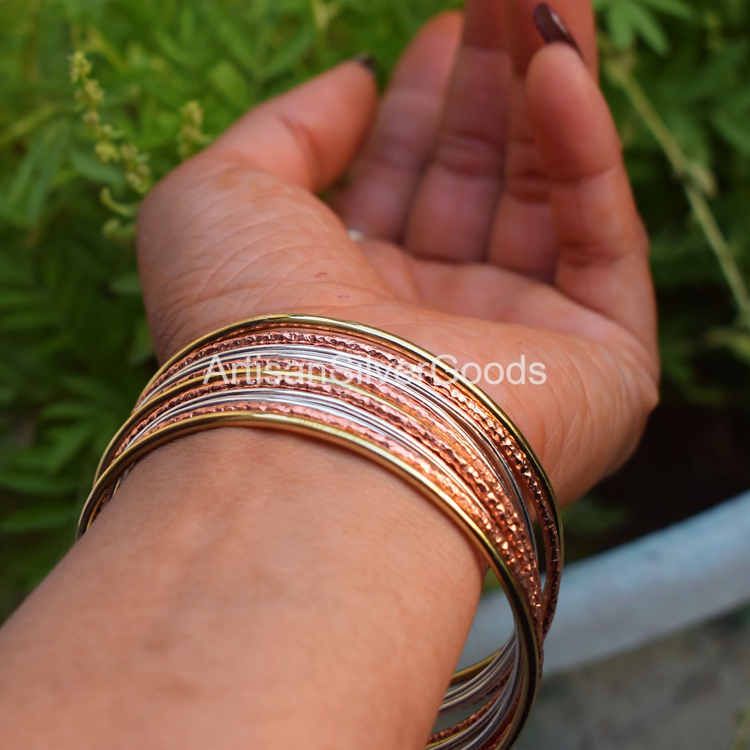 10 Set of Bangles, Plain Brass, Silver, Copper Bangle, Simple Brass ...