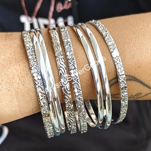 Solid Silver Bangle, Set of 8 Bangle, Silver Bangle, Handmade Bangle ...