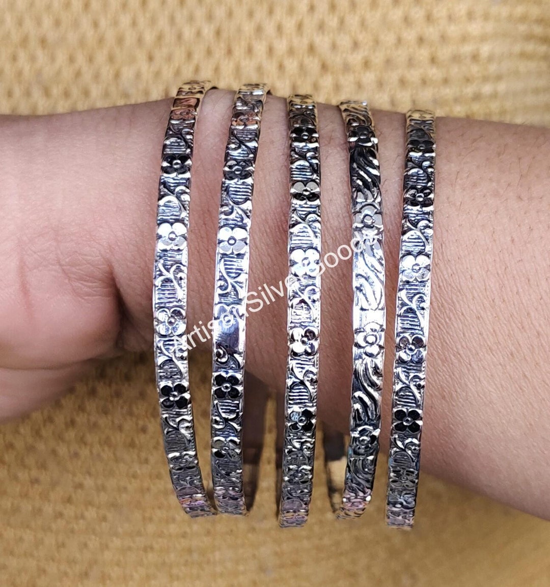 Solid 925 Silver Bangle, Set of 5 Bangle, Silver Bangle, Handmade ...