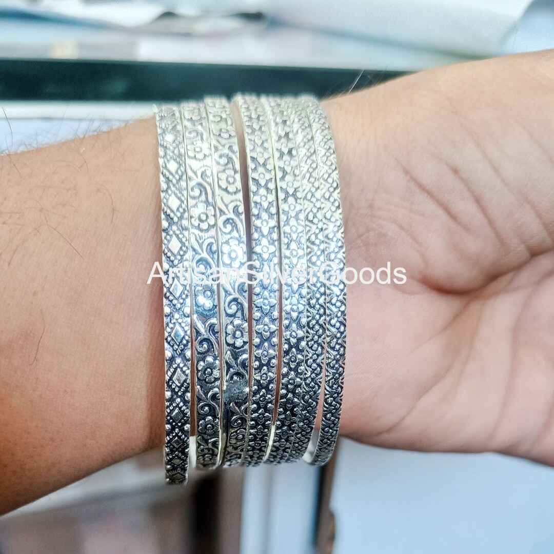 Solid Silver Bangle, Boho Bangle, 7 Set of Bangles, 7 Day Bangle ...