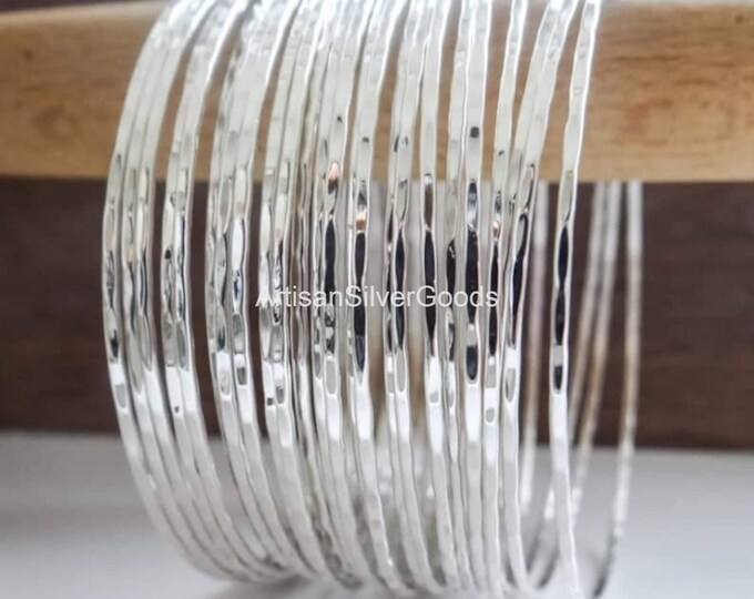 Sterling Silver Stacking Bangle Bracelets, Pattern Bangle, Beaded ...