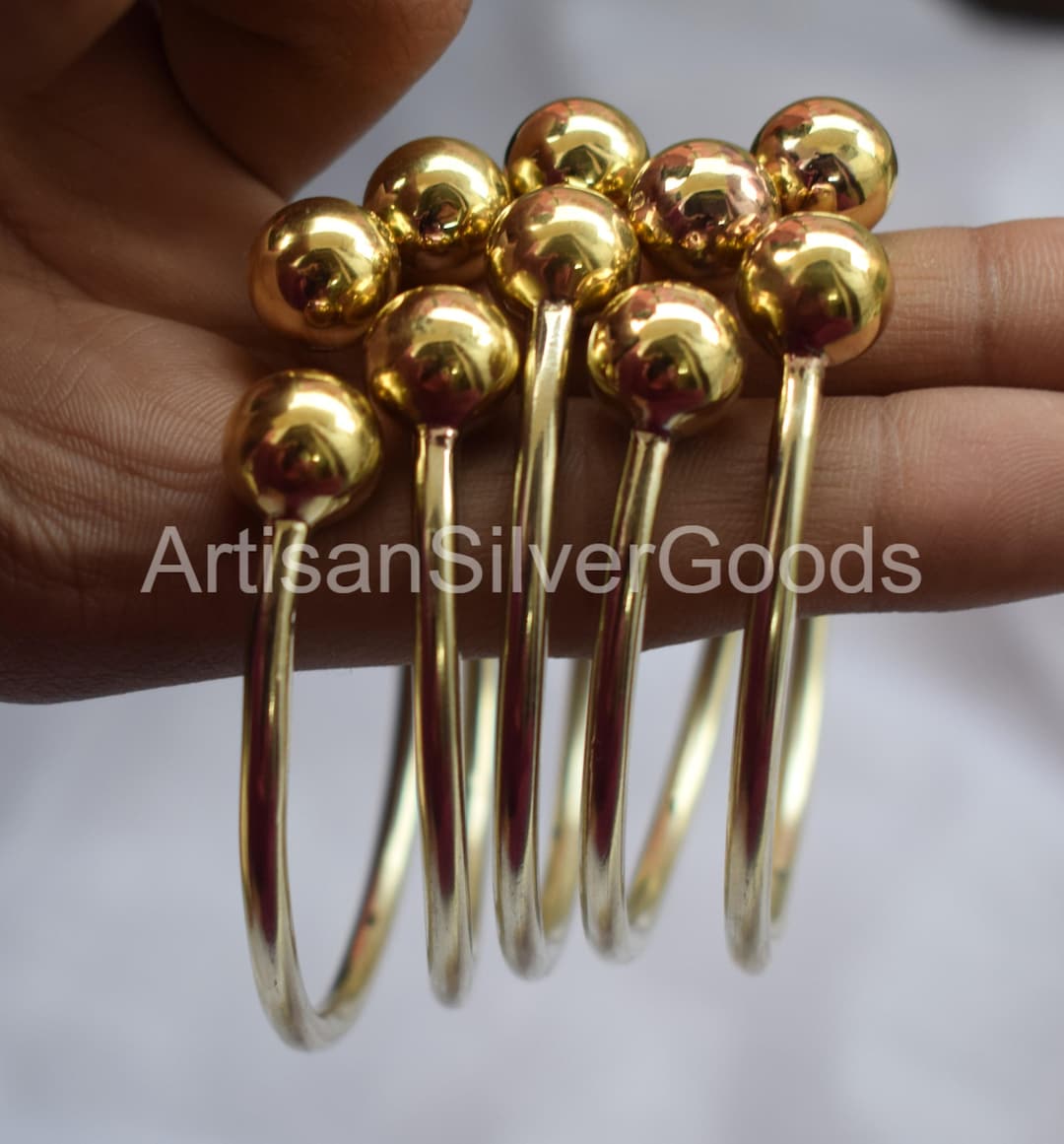 Thick West Indian Bangles, Set of 5 Bangles, 10mm Ball Brass Bangles ...