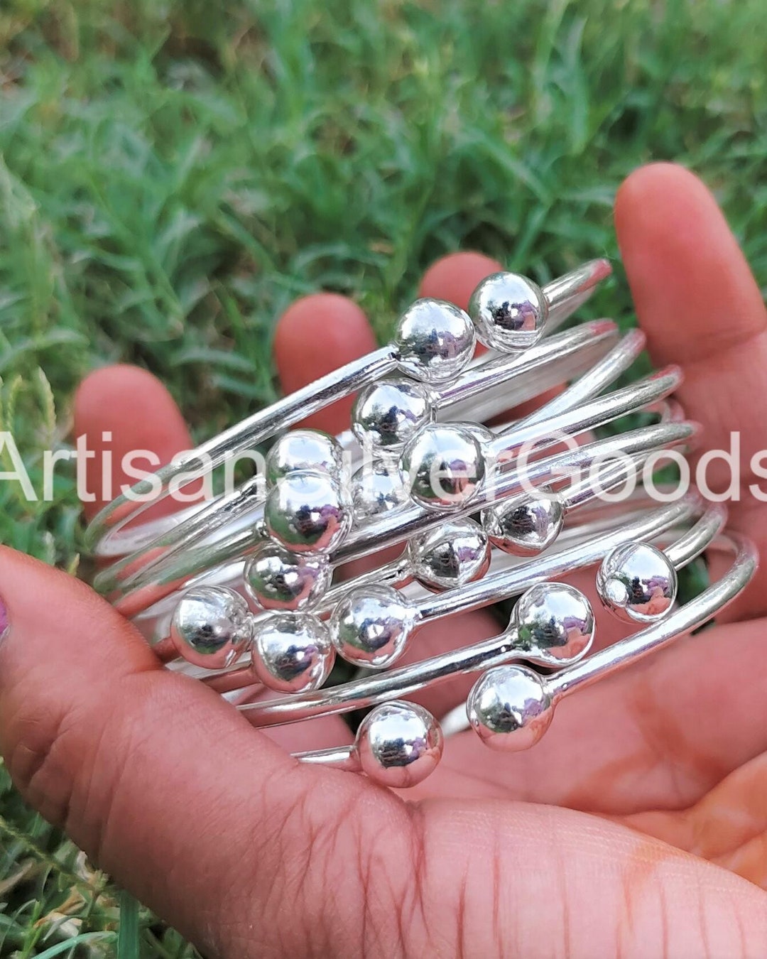 Thick West Indian Bangles, Set of 7 Bangles, 10mm Ball Silver Bangles ...