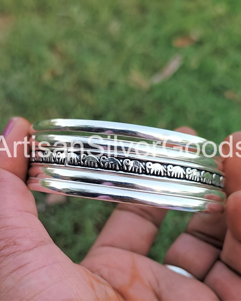 Solid Silver Bangle Stacking Bangles Set of 5 Bangle Half Round Bangle ...