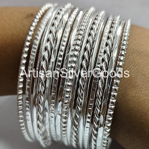 Stacking Bangle in Sterling Silver, Sterling Silver Bangle Set, Set of ...