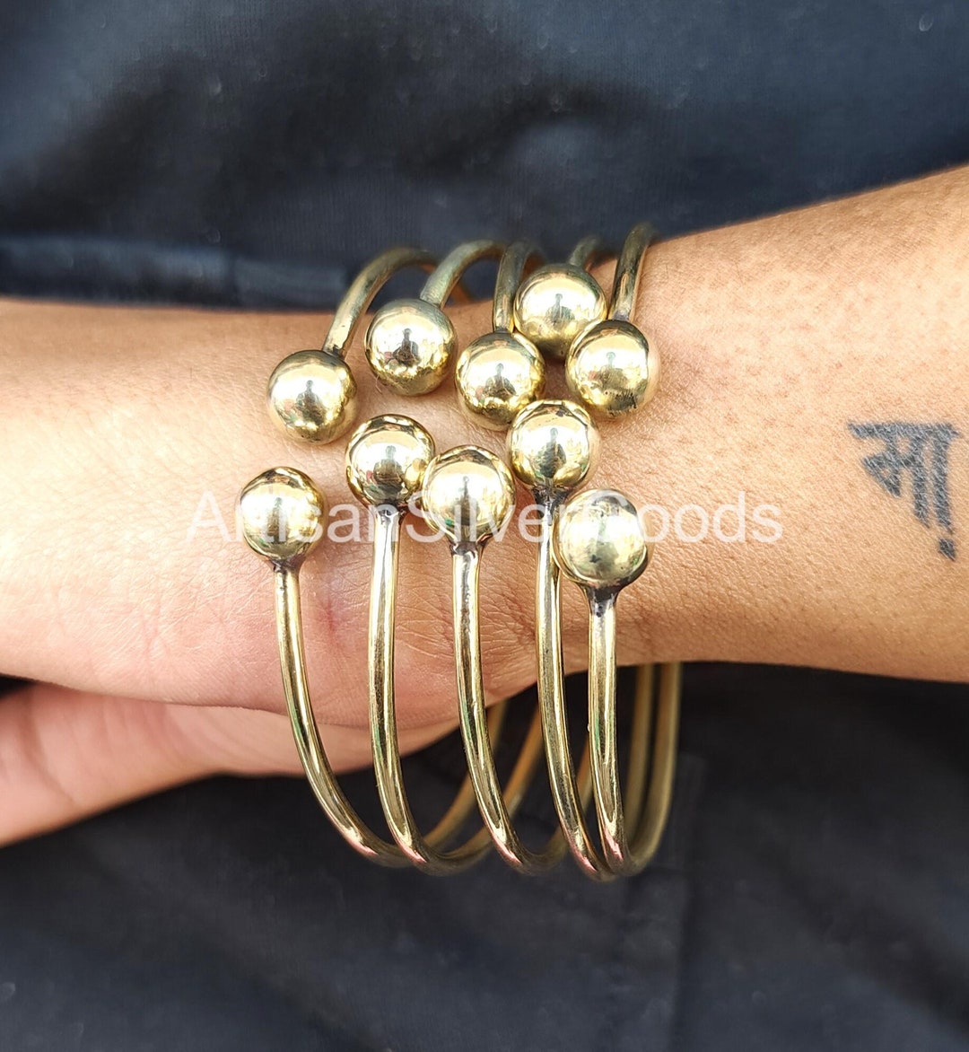 Thick West Indian Bangles, Set of 5 Bangles, 10mm Ball Brass Bangles ...