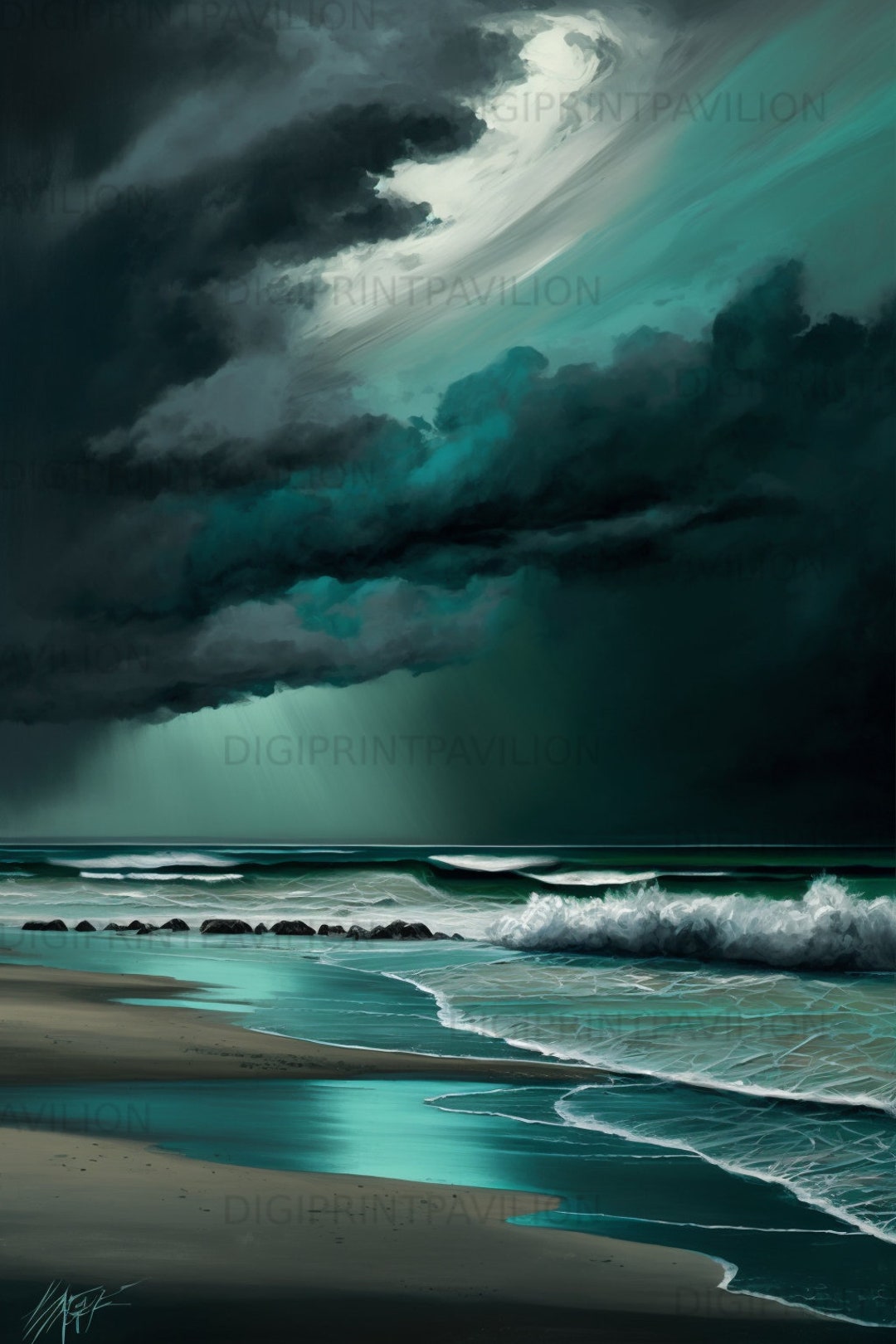 Beach Digital Download Green, Blue, Grey and Dark Hues - Etsy