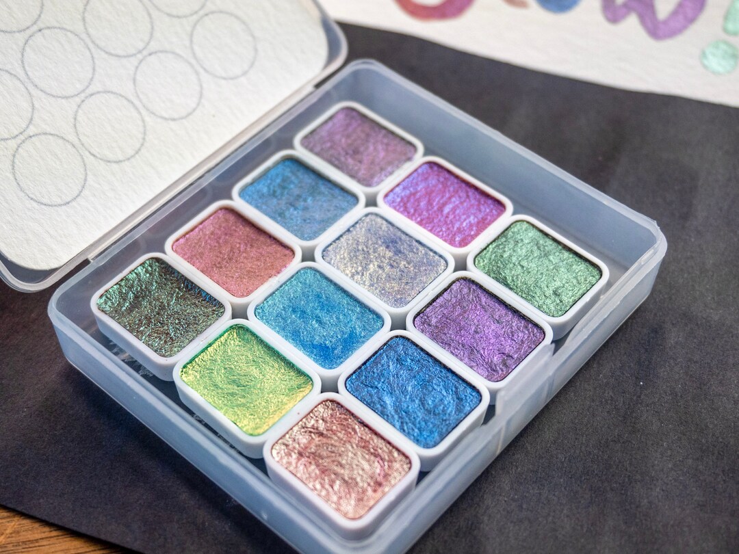 Shimmer Paints mermaid Glow Set of 12 Quarter-pan Watercolor Art Theme ...