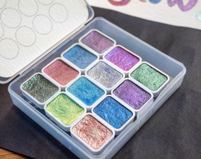 Shimmer Paints ~mermaid Glow~ Set of 12 | Quarter-pan Watercolor Art ...
